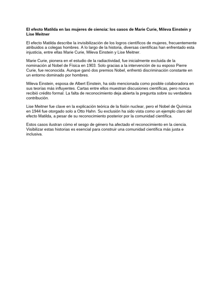 Efecto Matilda Cuartilla | PDF