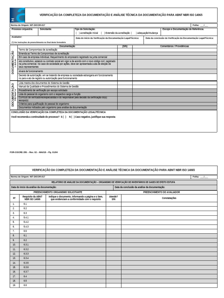 FOR-Cgcre-395.02 Verificação da completeza da documentação e análise ...