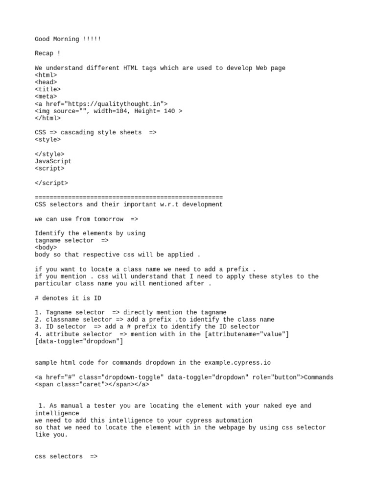 Basic - CSS - Selectors - in - Cypress | PDF