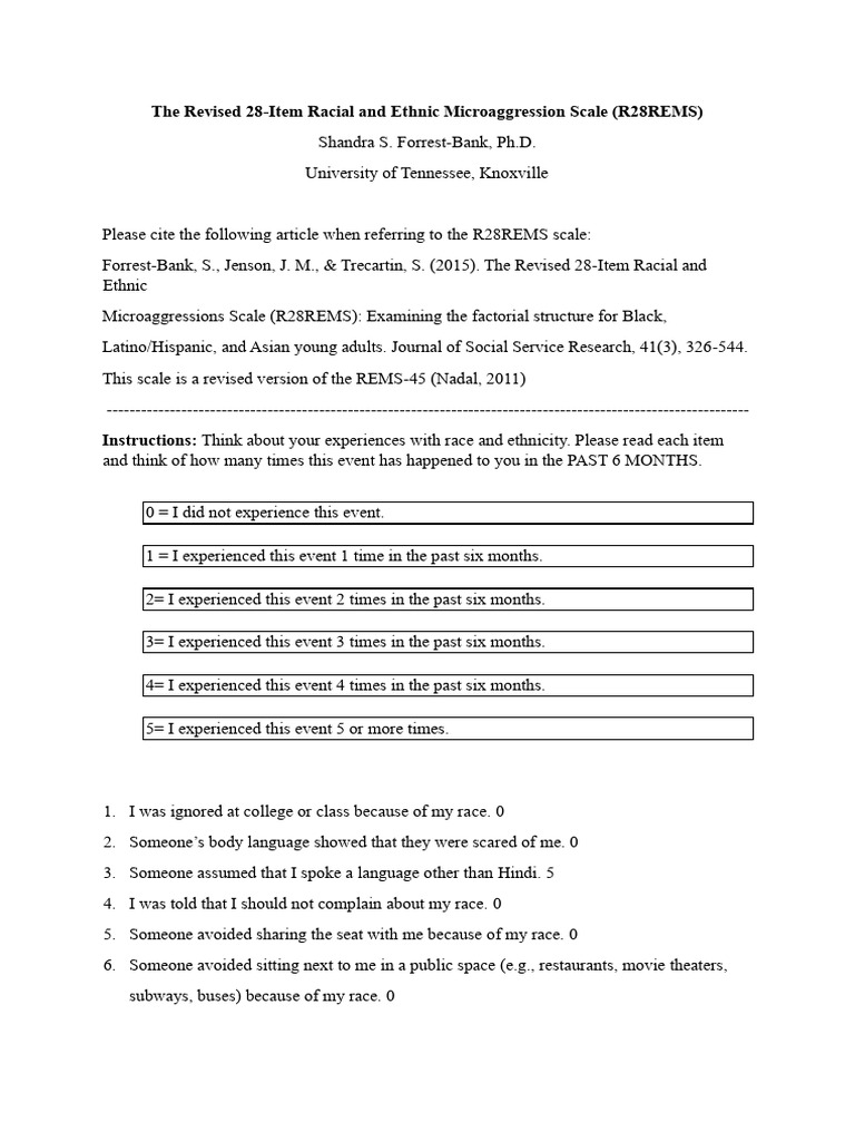 Racial and Ethnic Microaggression Scale | PDF | Race (Human Categorization)