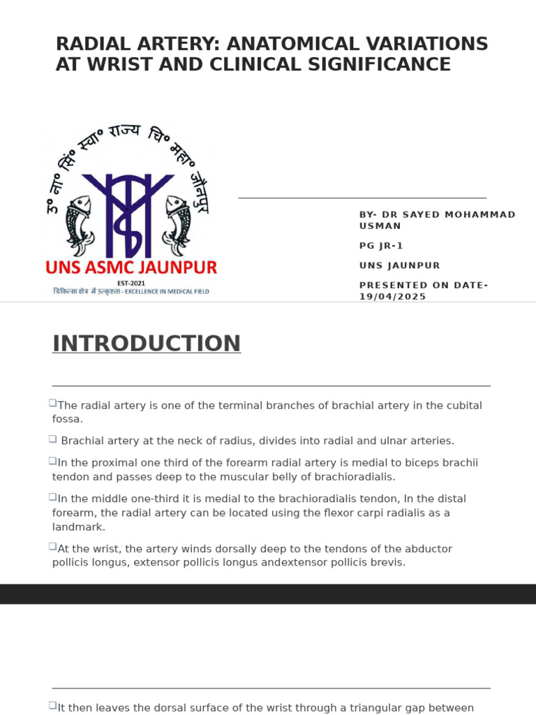 RADIAL ARTERY Syed Usman | PDF | Thumb | Limbs (Anatomy)