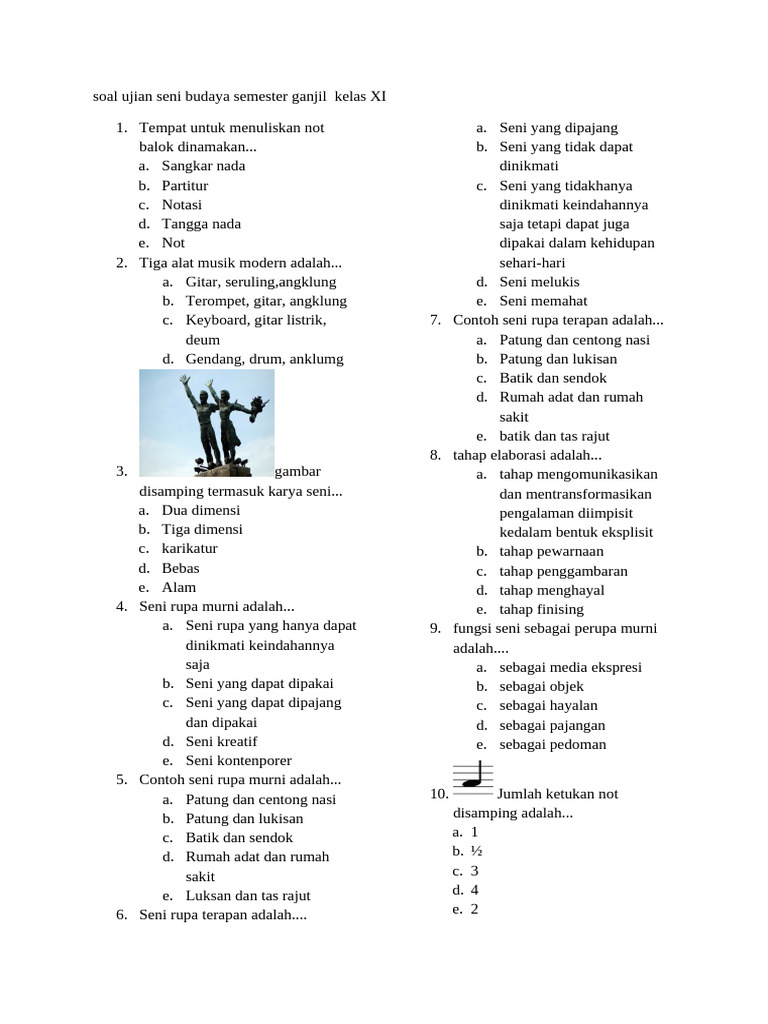 Soal Seni Budaya Kelas XI Ganjil | PDF