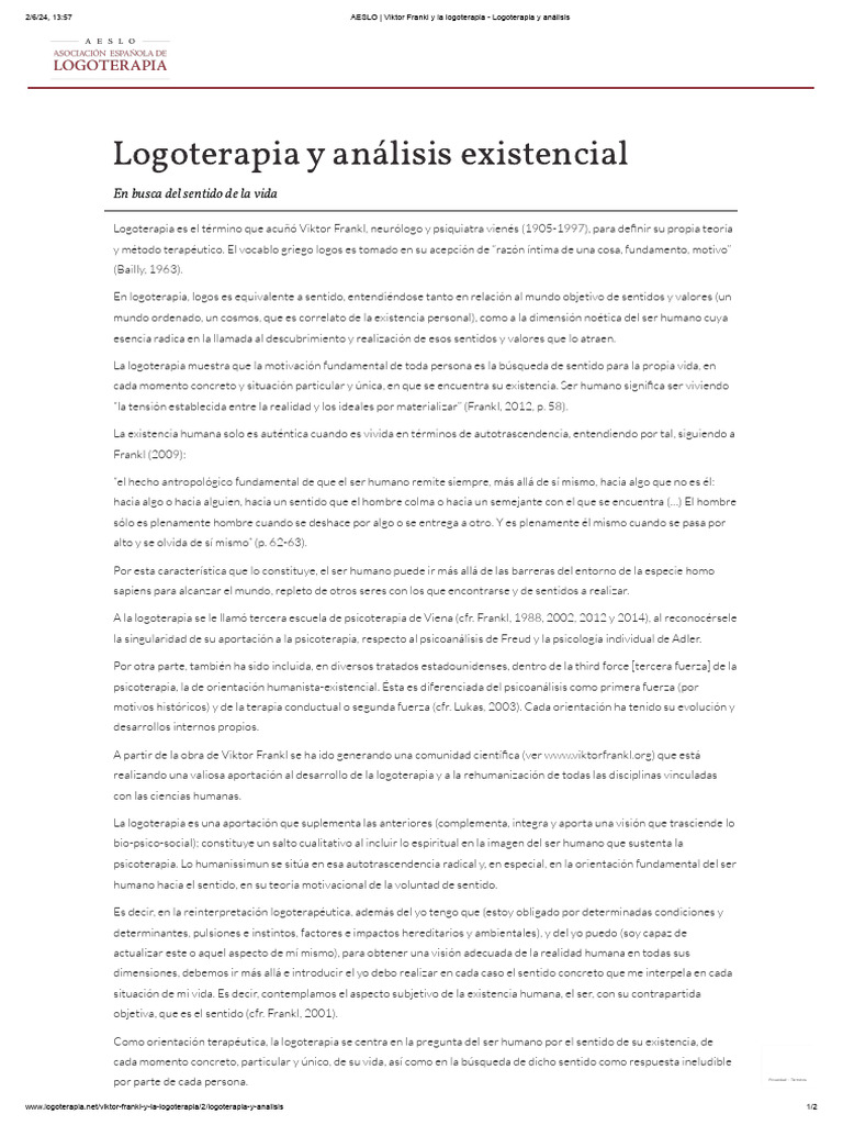 AESLO - Viktor Frankl y La Logoterapia - Logoterapia y Análisis | PDF | Ciencias del ...