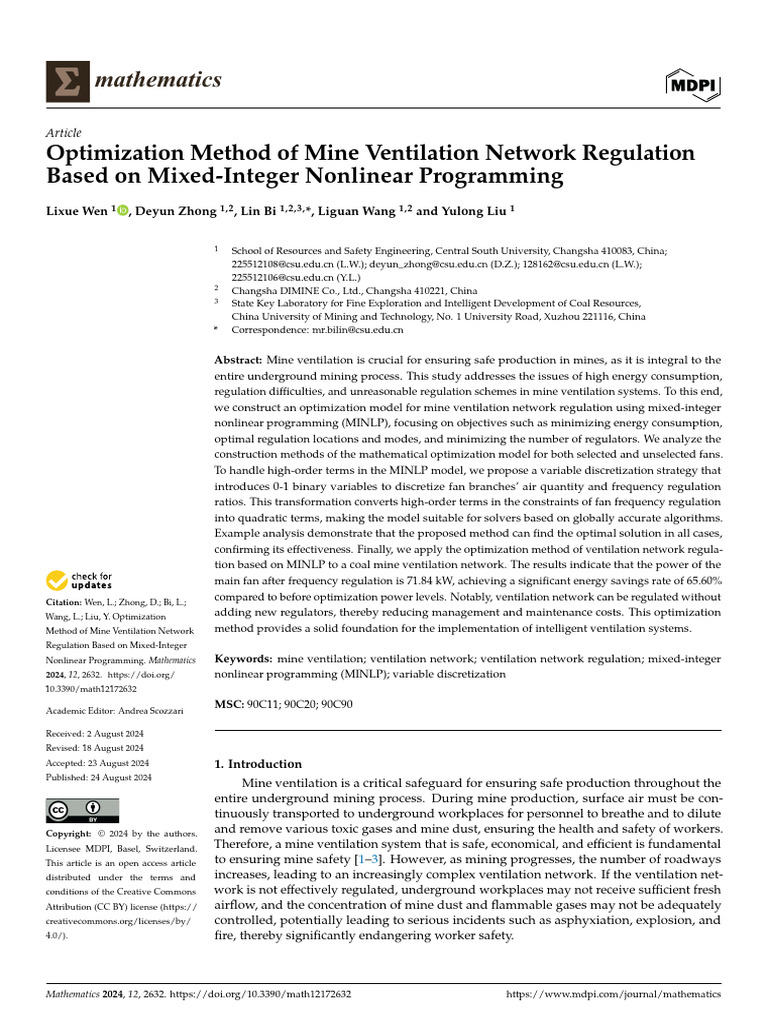 Mine Ventilation Optimization via MINLP | PDF | Mathematical ...