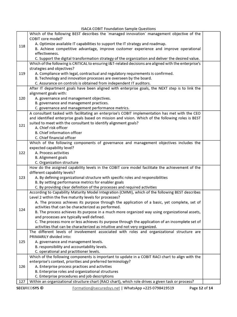 ISACA COBIT Foundation Sample Questions4 | PDF | Governance | Goal
