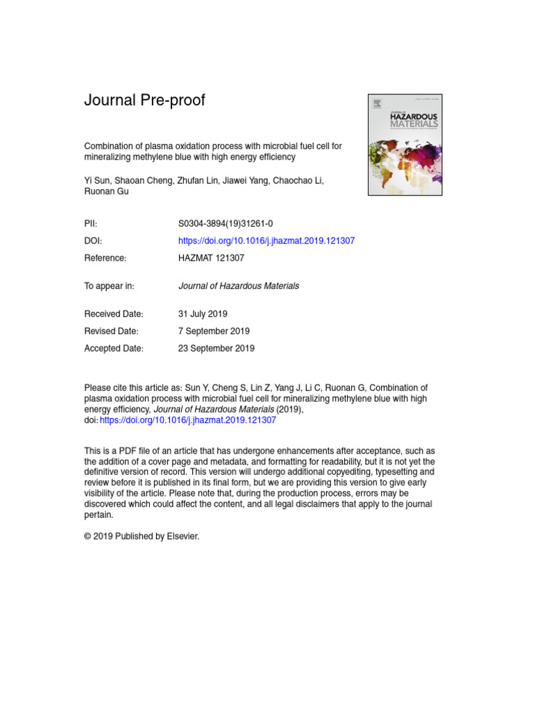 Combination of Plasma Oxidation Process With Microbial Fuel Cell | PDF ...