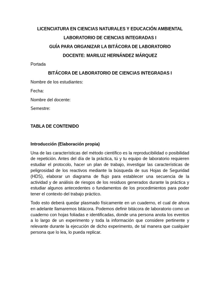 Guía para Elaboración de Bitácora de Prácticas | PDF | Laboratorios ...