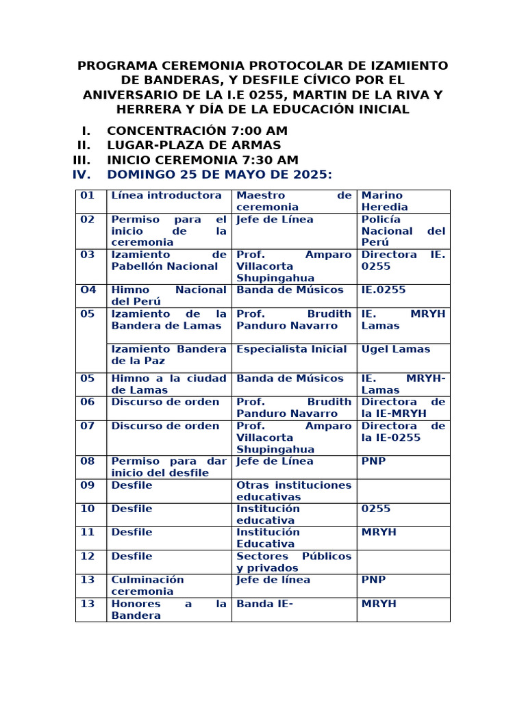 Programa Aniversario I.E | PDF