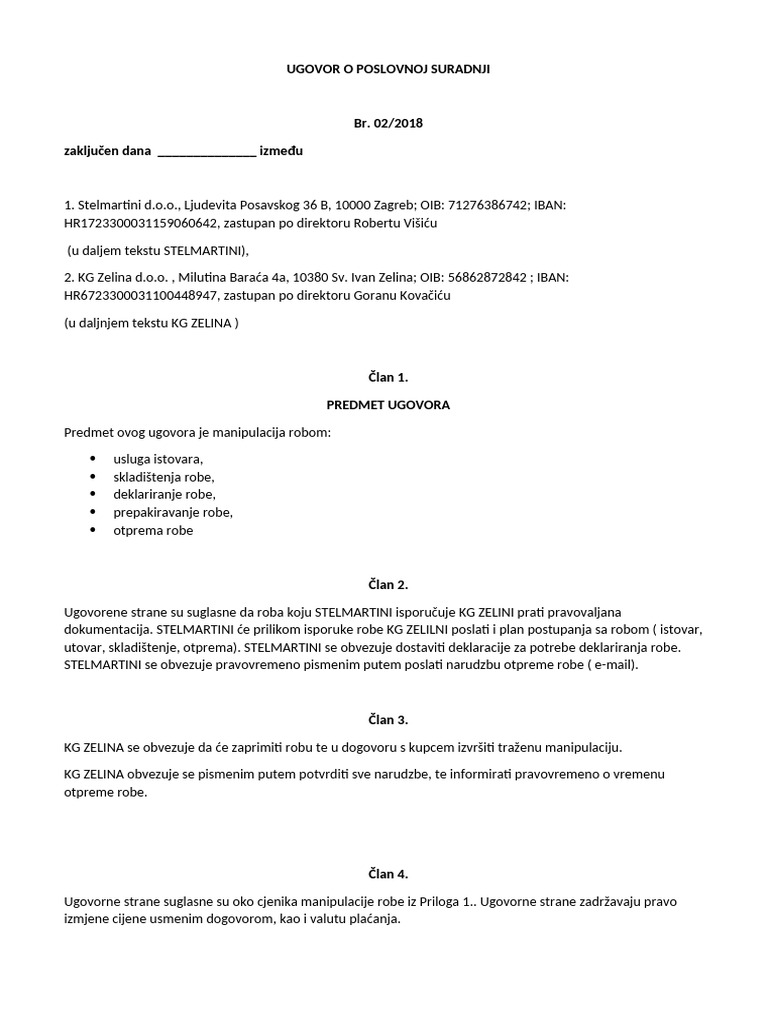 Ugovor Kg Zelina | PDF