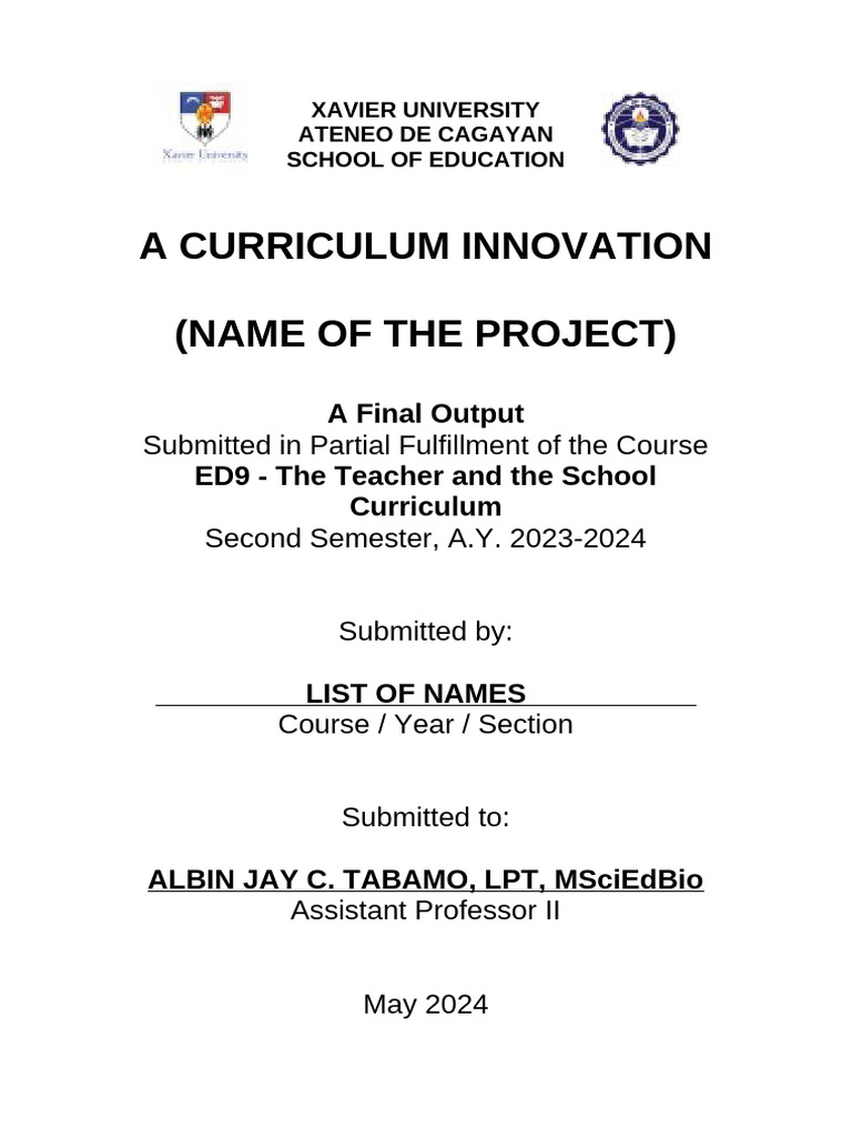 Curriculum Innovation Final Template Pdf