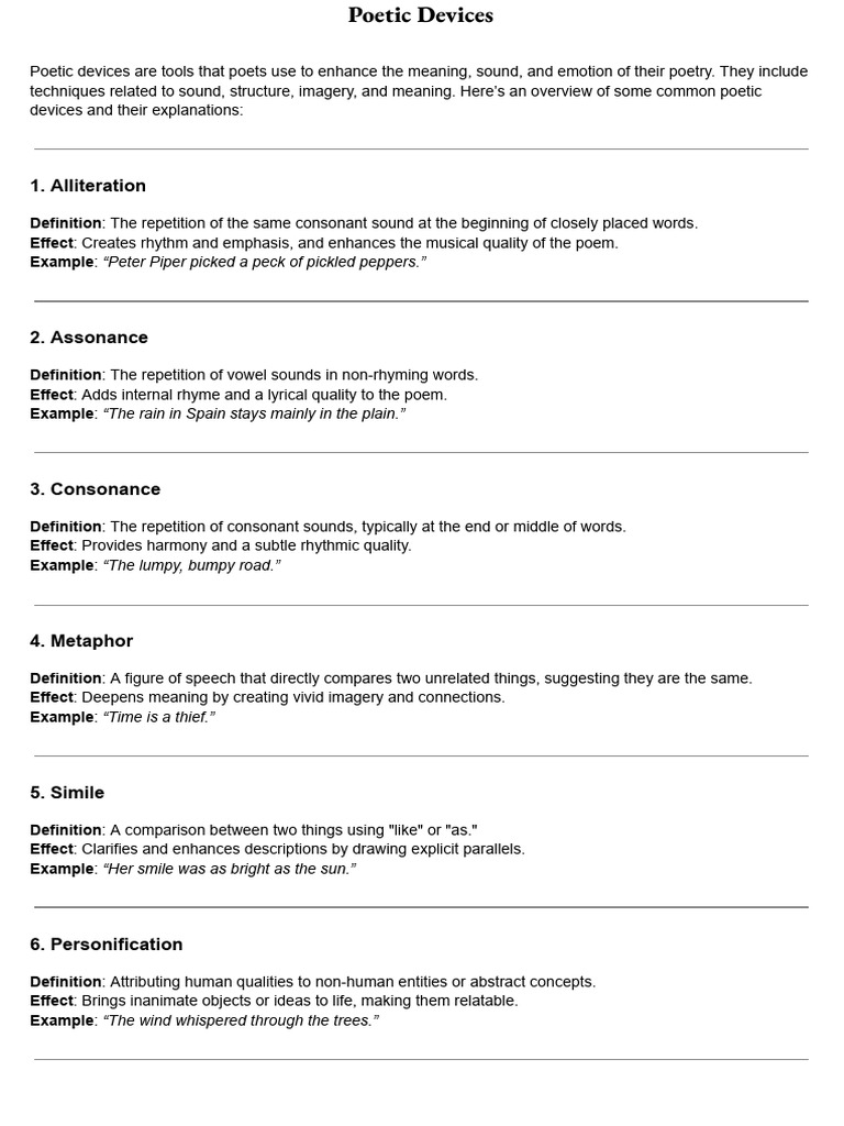 Overview of Poetic Devices | PDF | Poetry | Poetic Devices