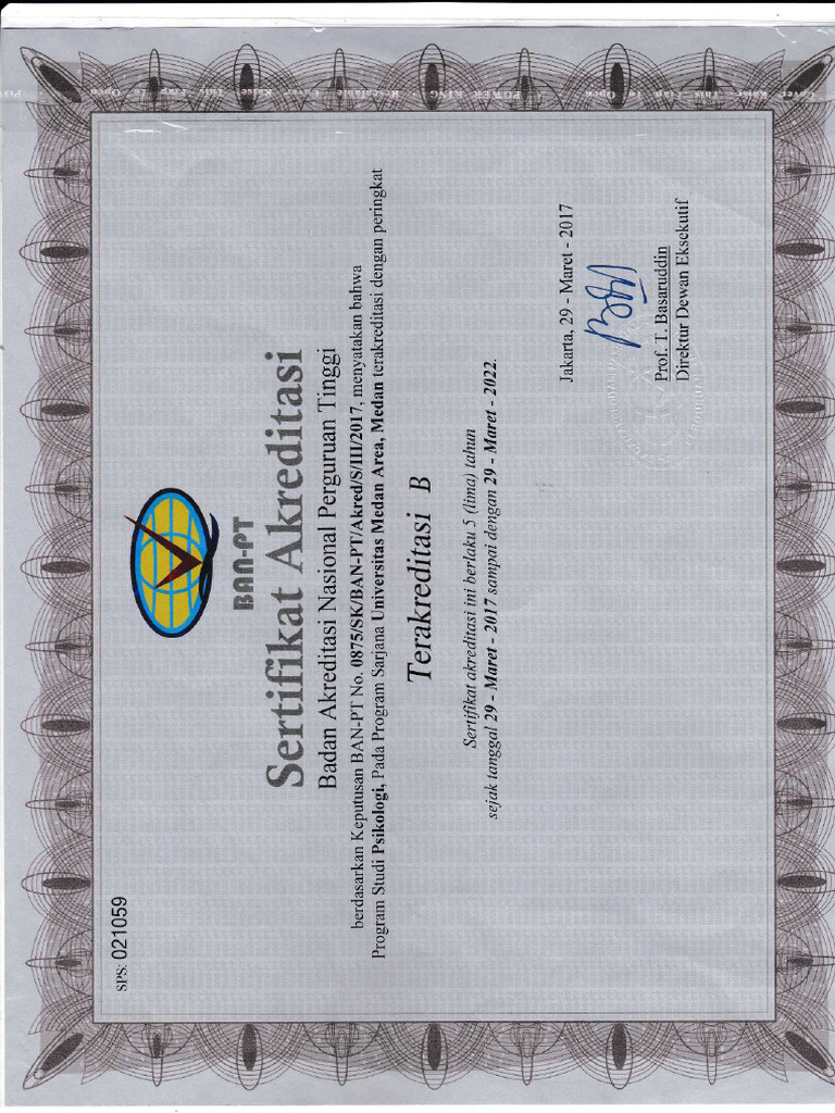 Sertifikat-BAN-PT-Psikologi 2 - Compressed | PDF