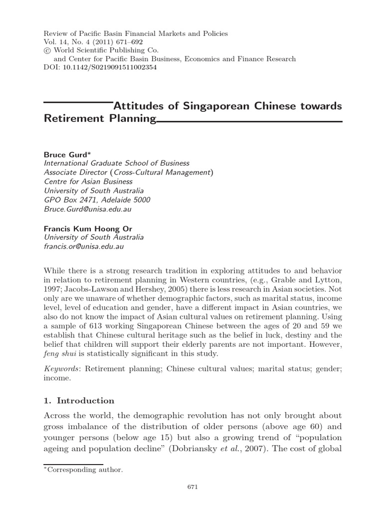 Attitudes of Singaporean Chinese towards Retirement Planning | PDF | Survey Methodology ...