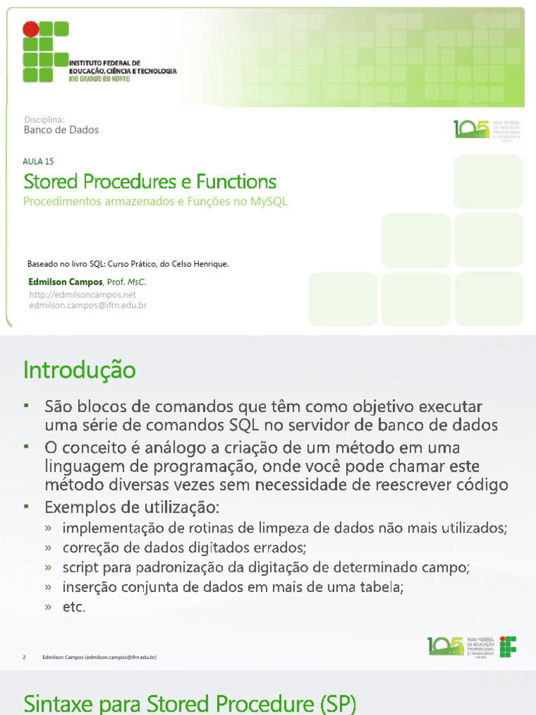 Aula 15 Stored Procedures and Functions | PDF | Software de ...