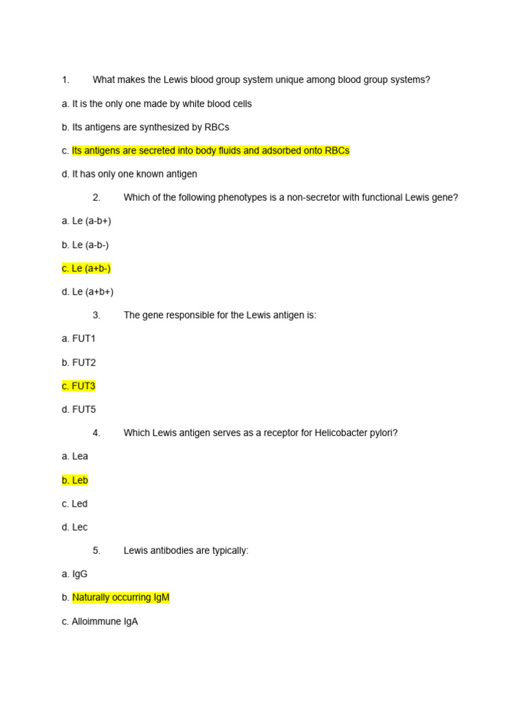 Lewis Blood Group System Overview | PDF | Blood Type | Hematology