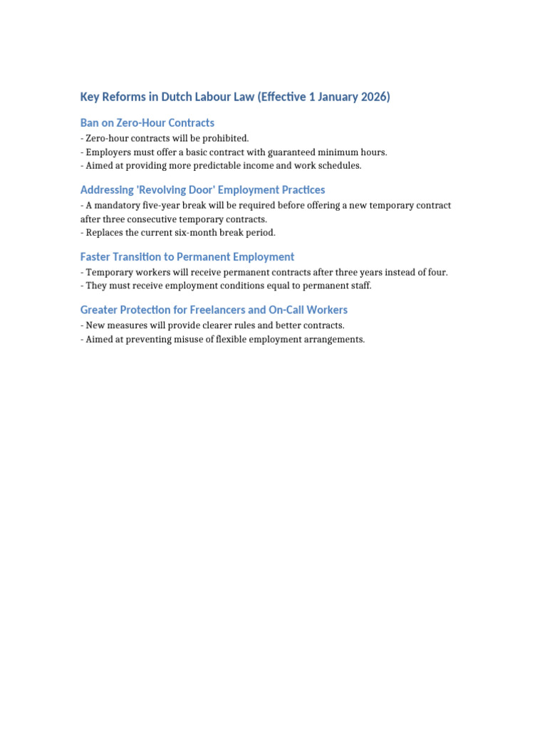 Dutch Labour Law Reforms 2026 | PDF
