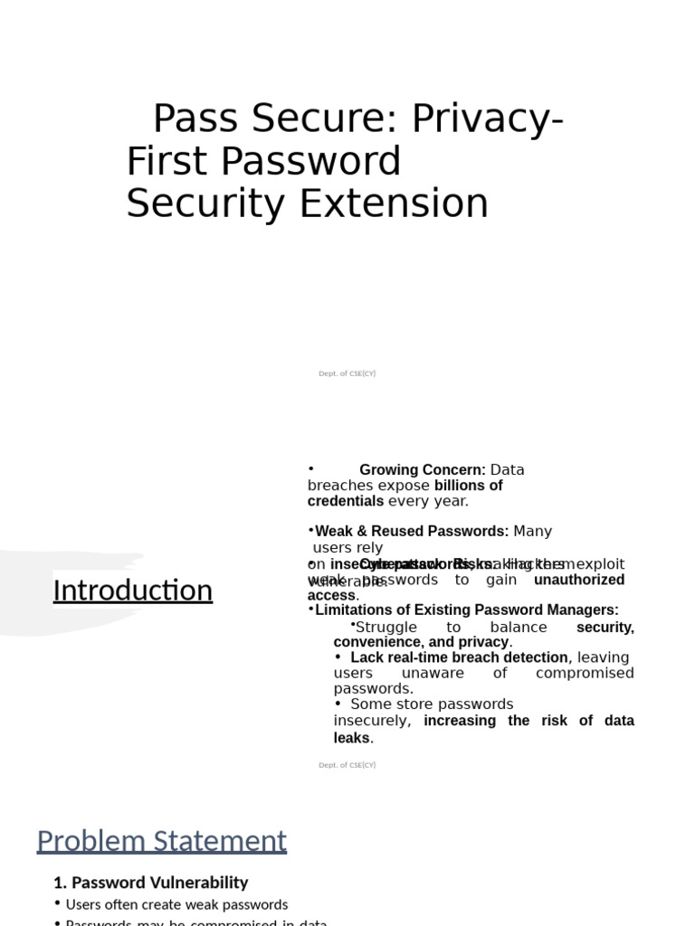 PasSecure:Privacy-First Password Security Extension | PDF | Password | Security