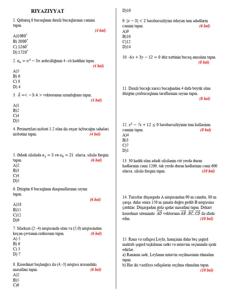 BSQ 2 9-Cu Sinif 2023 | PDF