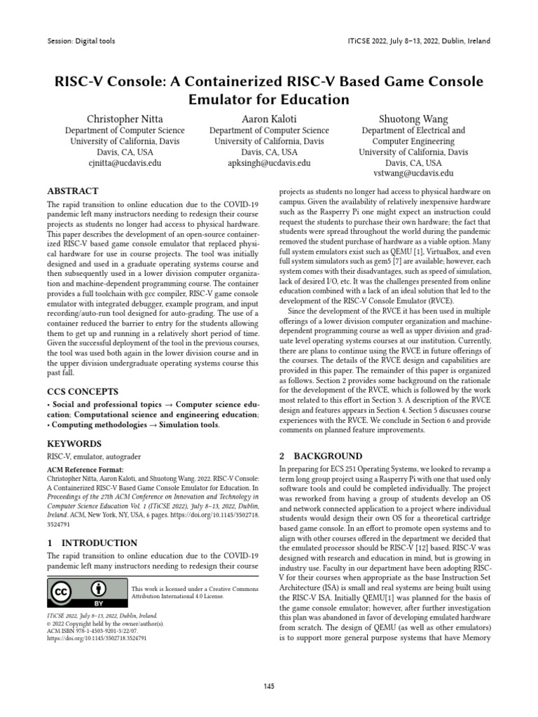 RISC-V Console. A Containerized RISC-V Based Game Console | PDF | Emulator | Central Processing Unit