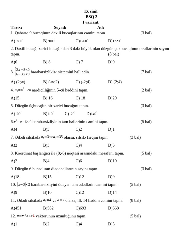 BSQ 2 9-Cu Sinif 2021 | PDF