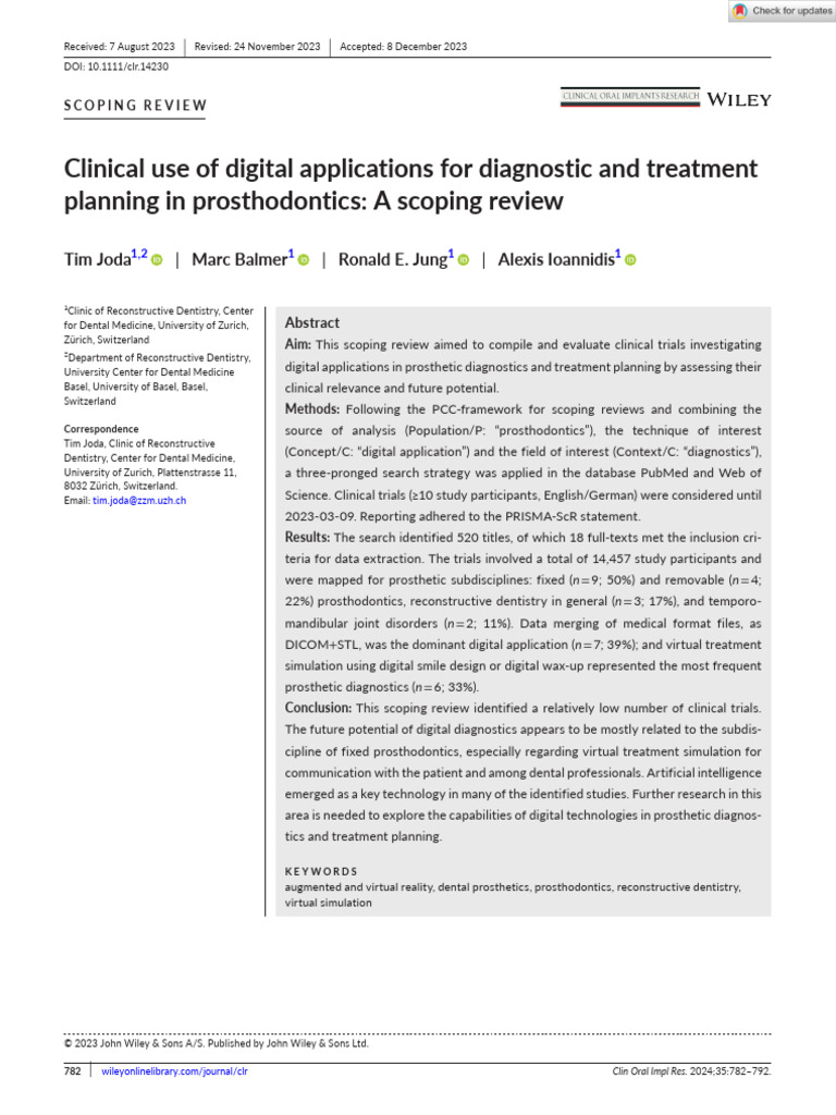 Clinical Oral Implants Res - 2023 - Joda - Clinical Use of Digital Applications For Diagnostic ...