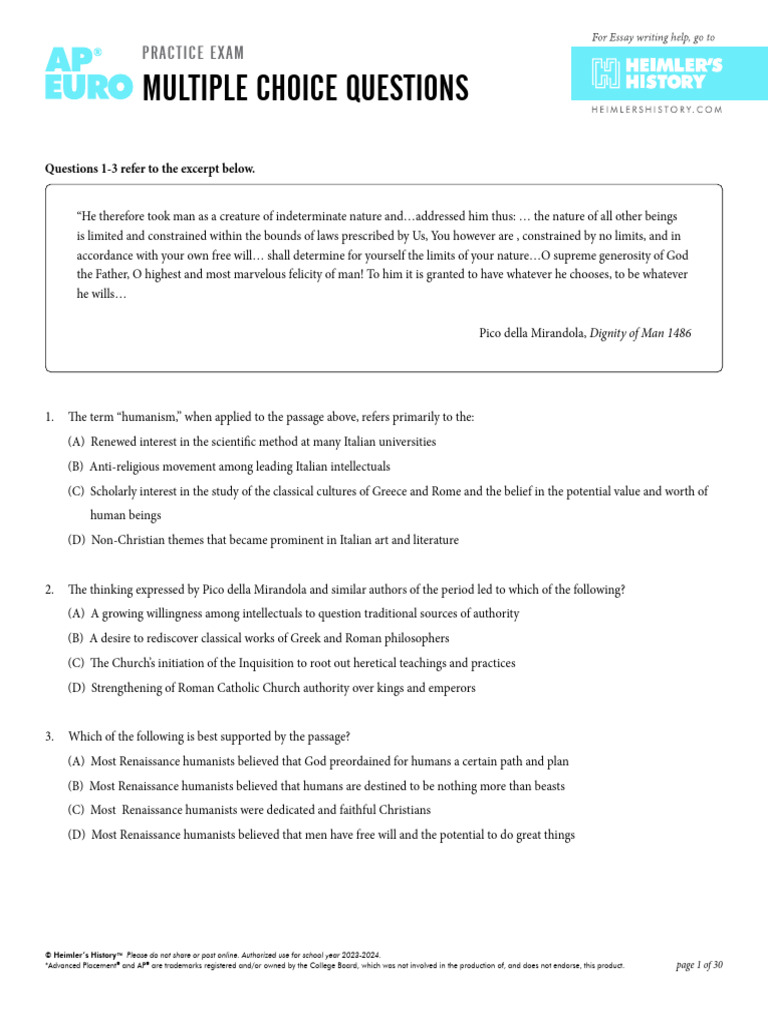 AP Euro Hrg Practice Exam | PDF | Advanced Placement | Napoleon