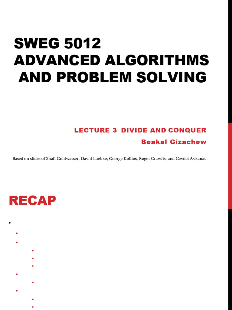 Lecture 3 Divide Conquer | PDF | Algorithms And Data Structures | Algorithms
