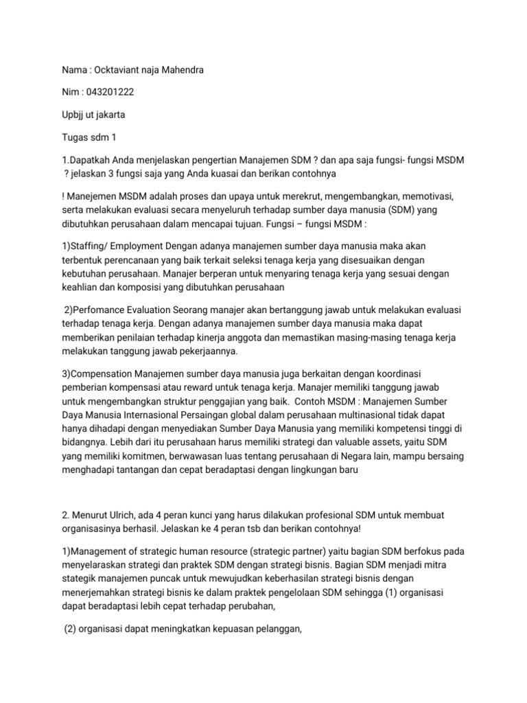 tugas msdm 1 ocktaviant naja mahendra (043201222) | PDF