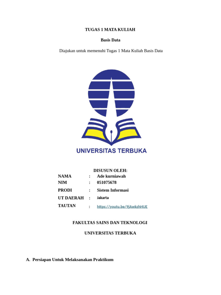Tugas 1 Basis Data - Ade Kurniawan | PDF