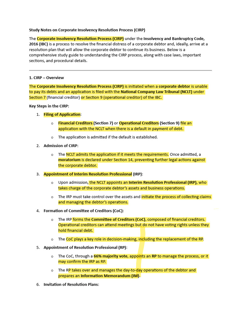 Corporate Insolvency Resolution Process Guide | PDF | Bankruptcy ...