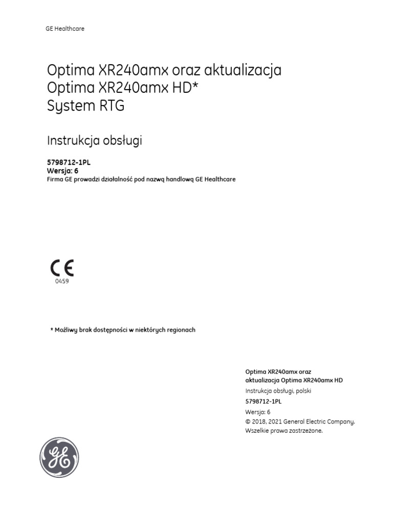 Optima XR240amx X-Ray System Operator Manual - UM - 5798712-1PL - 6 | PDF