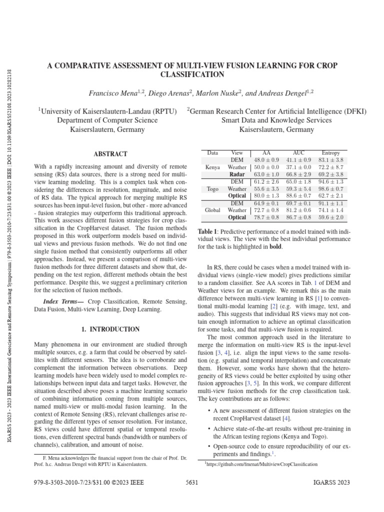 A Comparative Assessment of Multi-View Fusion Learning For Crop Classification | PDF | Receiver ...