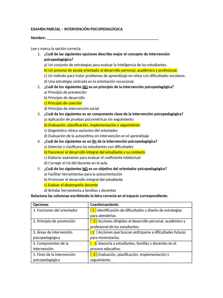 EXAMEN PARCIAL Con Respuestas | PDF | Evaluación | Enseñando