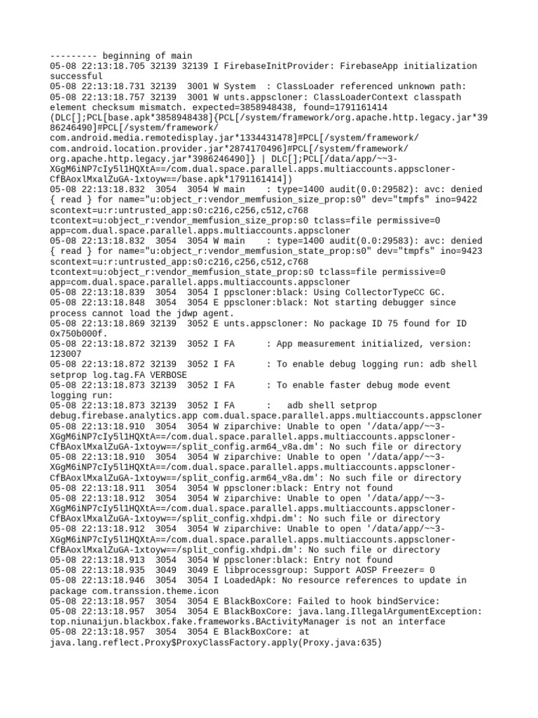 Com - Dual.space - Parallel.apps - Multiaccounts.appscloner Logcat | PDF | Android (Operating ...