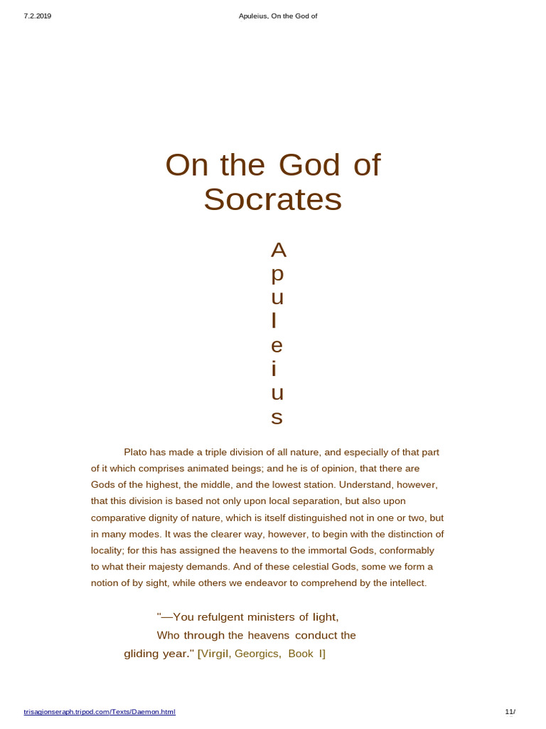 Apuleius, On The God of Socrates | PDF | Demons | Socrates