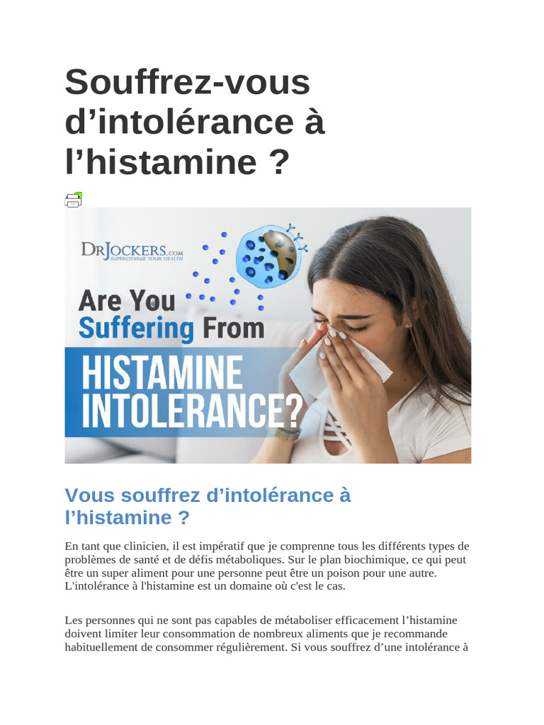Comprendre l'intolérance à l'histamine | PDF | Inflammation | Système ...