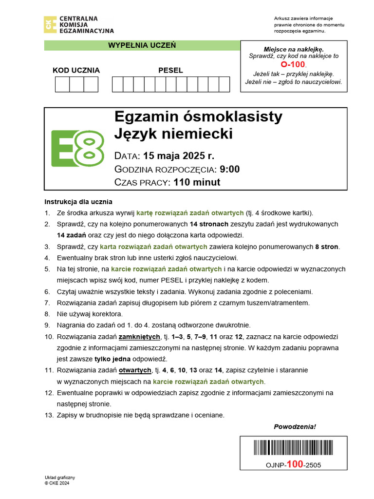 OJNP 100 X 2505 Zeszyt Zadan | PDF