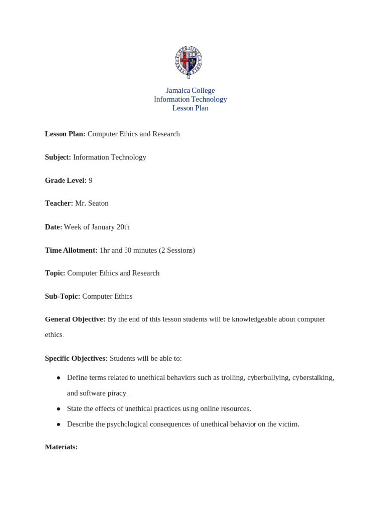 Grade 9 - Computer Ethics LP | PDF | Cyberbullying | Psychology