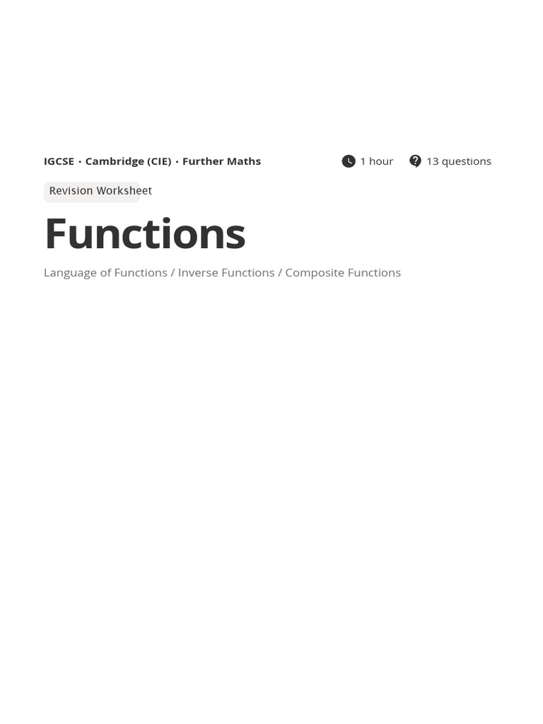 functions-Revision worksheet 3 | PDF | Function (Mathematics ...