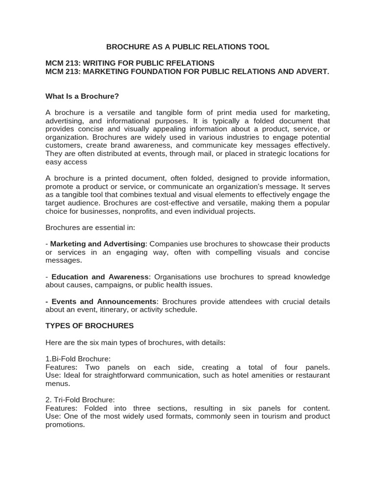 Brochure As A Public Relations Tool - 081740 | PDF | Advertising | Brand