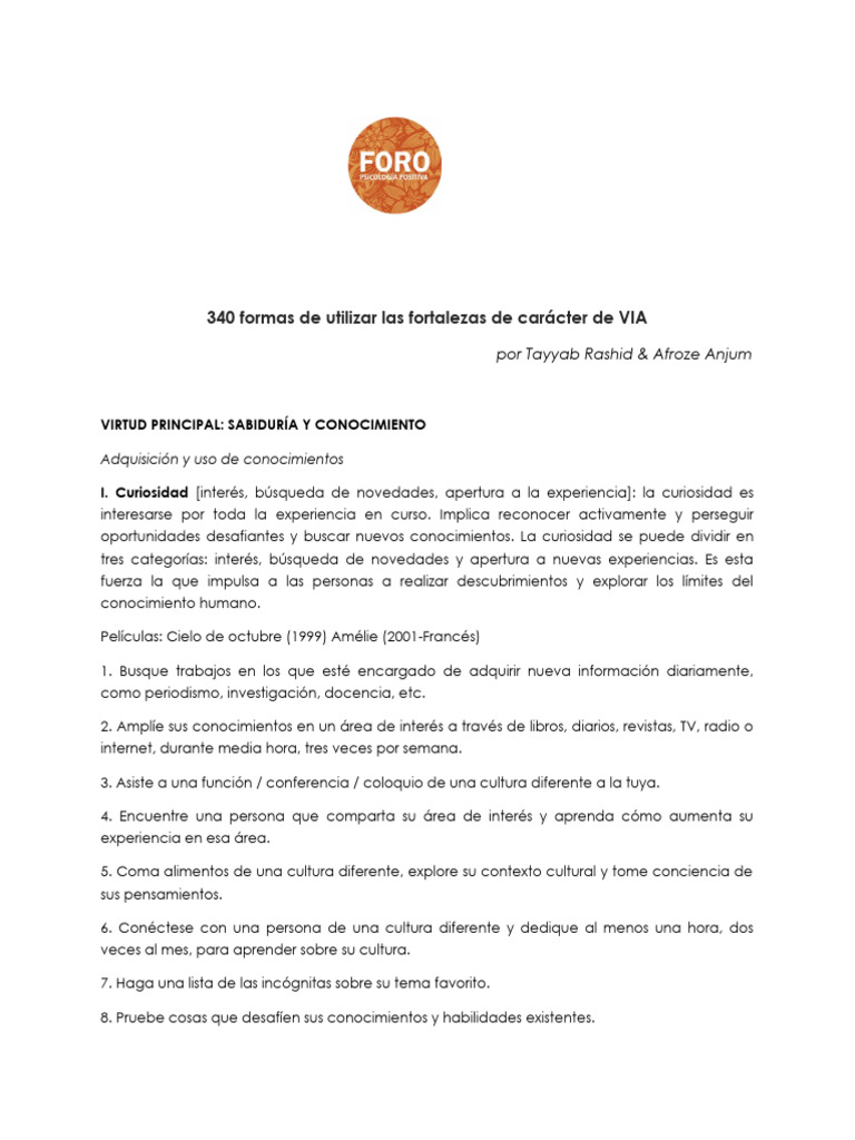 340 Formas de Utilizar Las Fortalezas de Carácter de VIA Por Tayyab ...