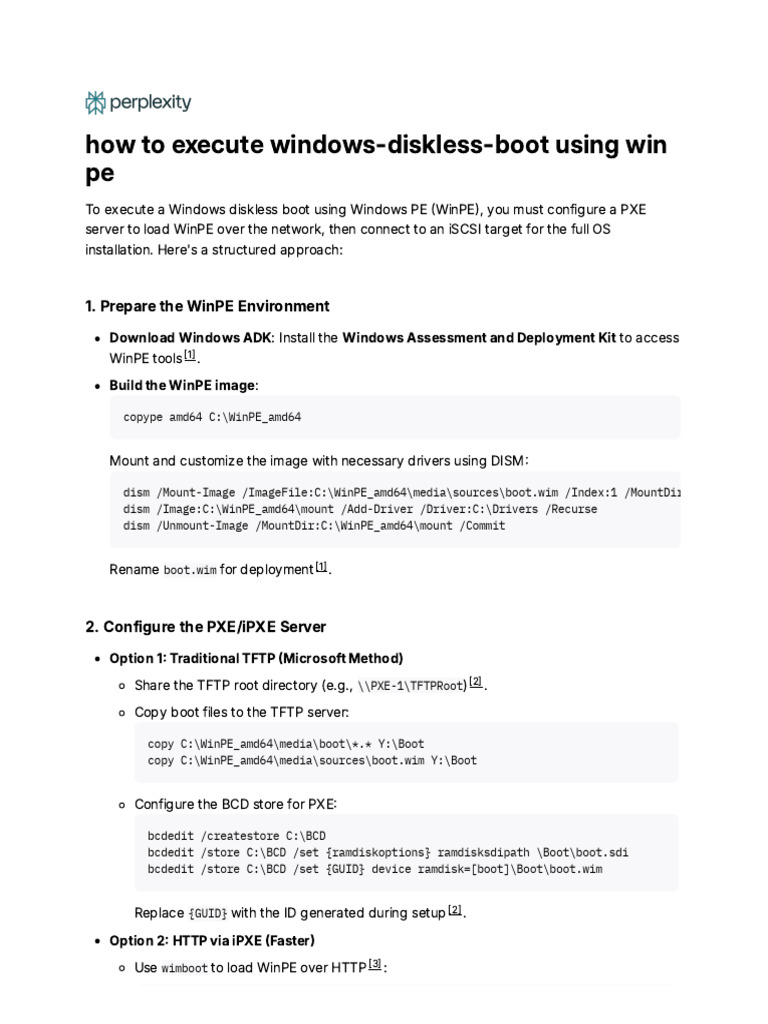 How To Execute Windows-Diskless-Boot Using Win Pe | PDF | Computing ...