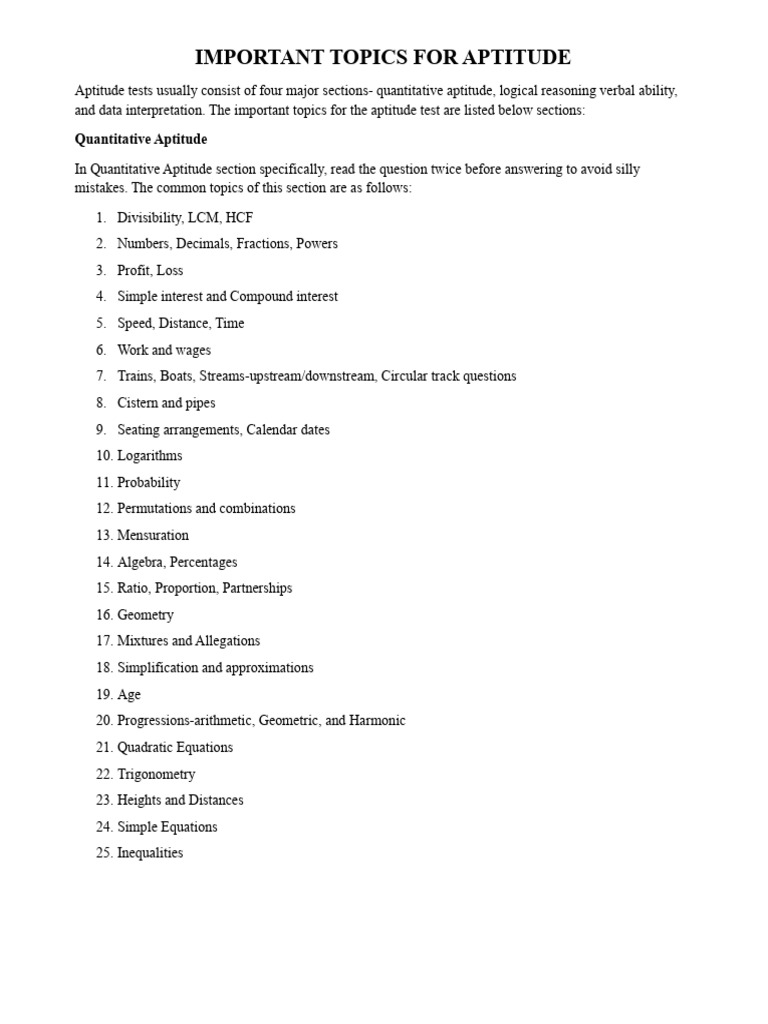 Aptitude Topics For Cse Kare | PDF | Reason | Logic