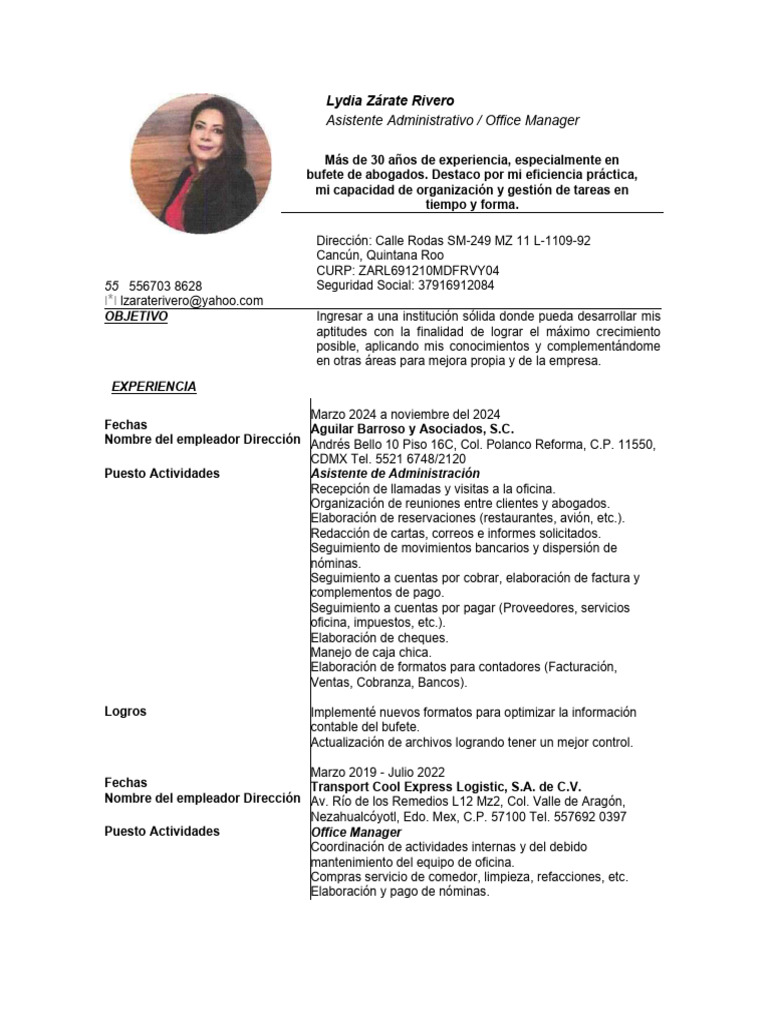 CV Lydia Zarate Rivero | PDF | Economias | Negocios económicos