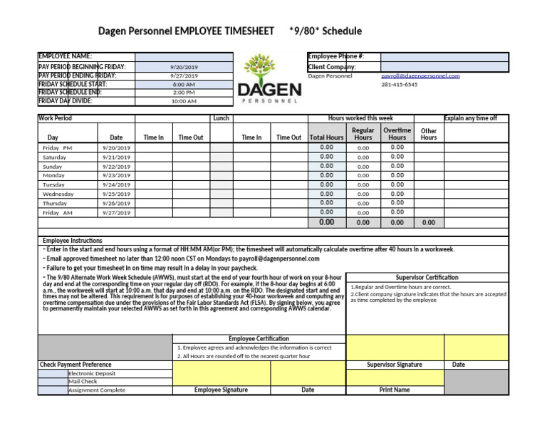 Dagen 9 80 Excel Timesheet | PDF | Workweek And Weekend | Overtime