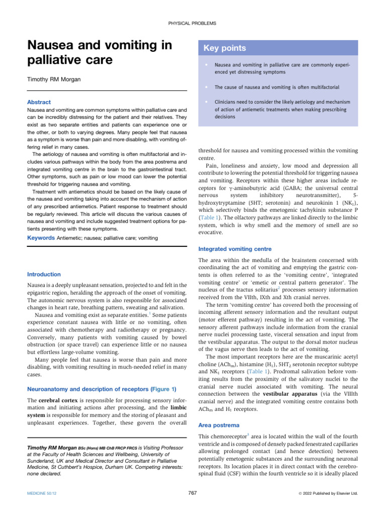 Nausea and Vomiting in Palliative Care | PDF | Nausea | Vomiting