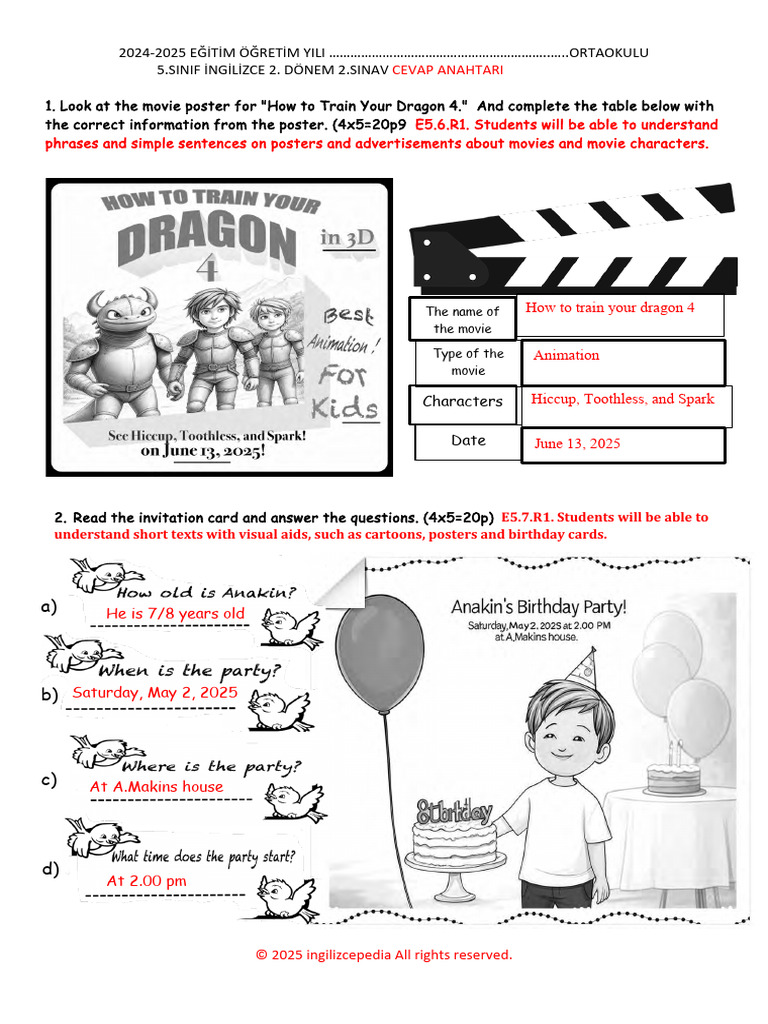 02 2024-2025 5. SNF Ngilizce 2. Dynem 2. Yazl Sorular | PDF | Syntax | Grammar