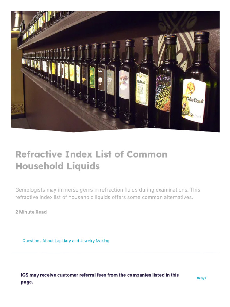 Arefractive Index List of Common Household Liquids - Gem Society | PDF ...