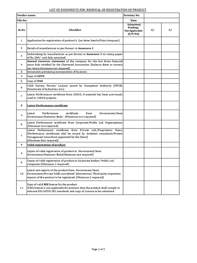 Checklist - For Renewal of Enlistment | PDF | International Organization For Standardization