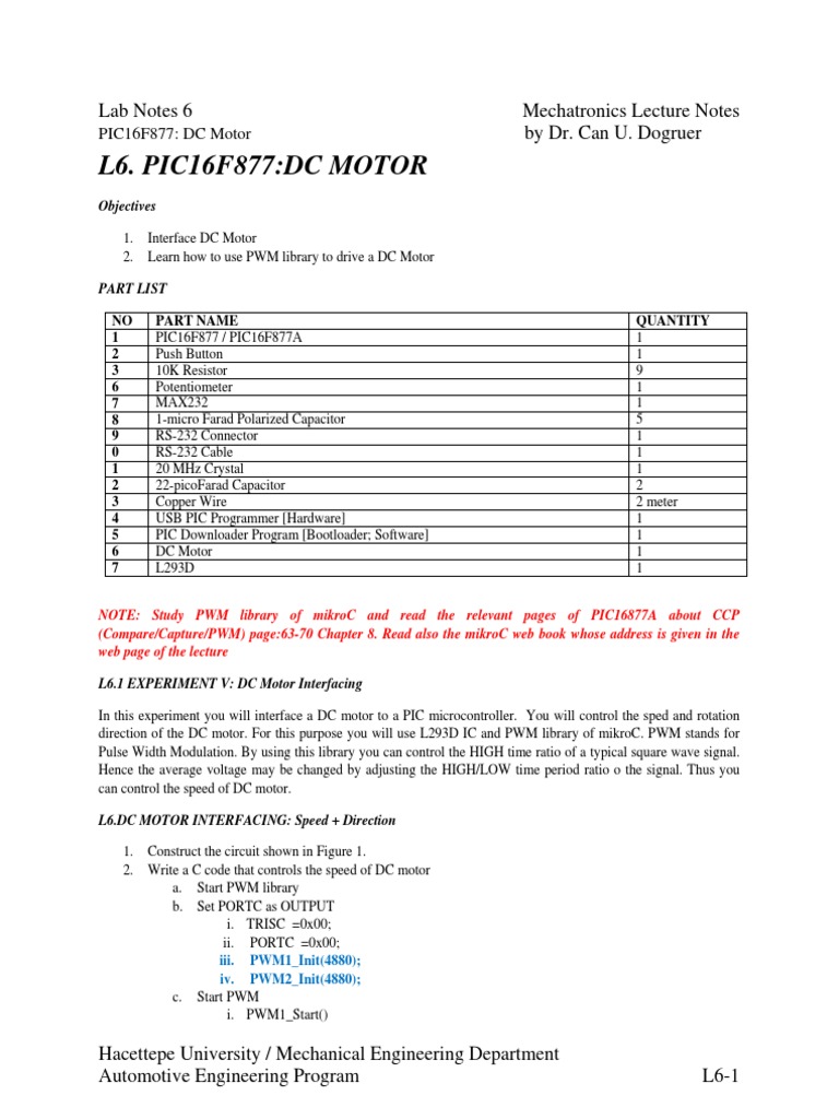 Lab 6 DC Motor - v02 | PDF | Pic Microcontroller | Electrical Engineering